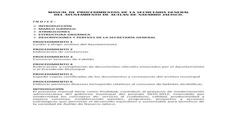 MANUAL DE PROCEDIMIENTOS DE LA SECRETARIA GENERAL …transparencia.autlan ...