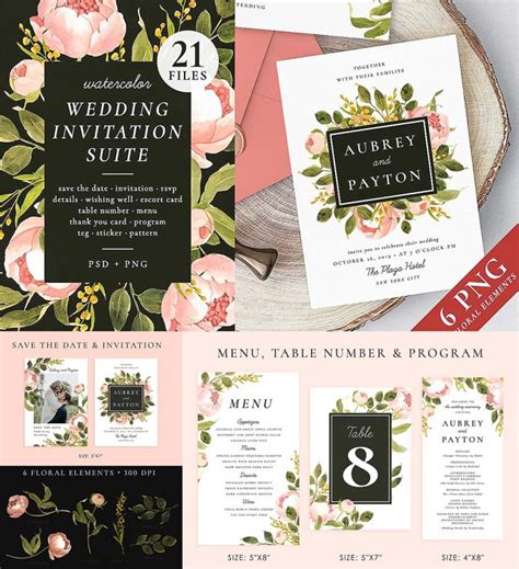 Peonies Wedding Set Free Download