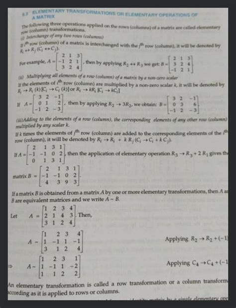 63 Elementary Transformations Or Elementapy Operations Ofa Matrixthe F