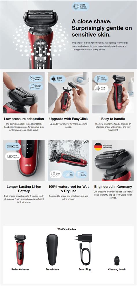 Braun 61 R1000s Series 6 Wet And Dry Electric Shaver Red
