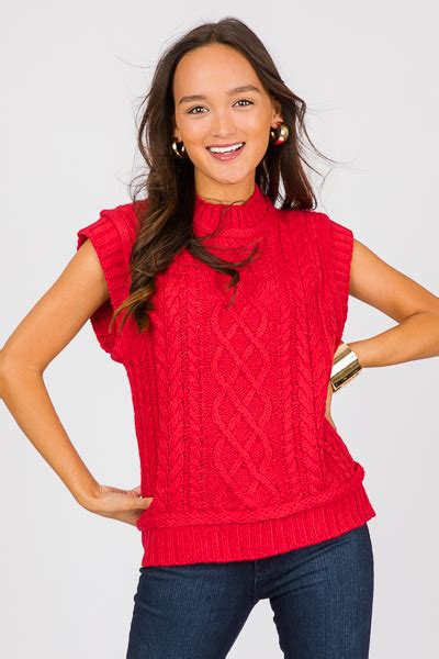 Short Sleeve Cable Sweater Red New Arrivals The Blue Door Boutique