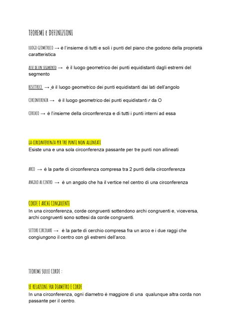 Riassunto Definizioni Di Geometria Di Base Su Teoremi E Definizioni Schemi E Mappe Concettuali