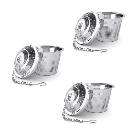 Kit 3 Infusor Chá Cesto Em Aço Inox Com Corrente Reforçado Shopee Brasil