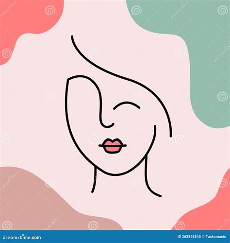 Pixie Cut Hair Girl Line Art Young Woman Face Linear Style Stock