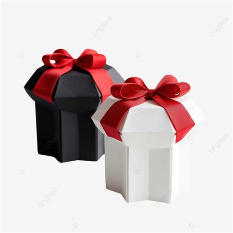 帶有紅色蝴蝶結的六角形黑白禮品盒 週年紀念日 生日 黑色的png去背圖片素材免費下載，免摳圖設計圖案下載 Pngtree