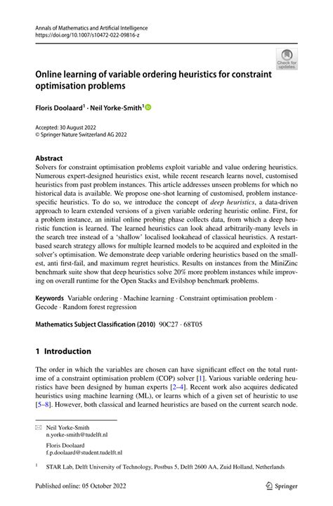 Pdf Online Learning Of Variable Ordering Heuristics For Constraint