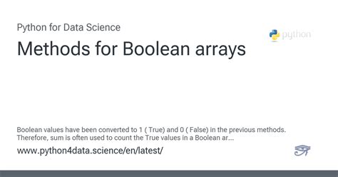 Methods For Boolean Arrays Python For Data Science