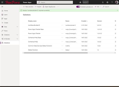 Installation PowerApps Icon Menu Builder V2