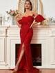 Missord Off Shoulder Puff Sleeve Slit Thigh Mermaid Hem Sequin Formal Dress SHEIN USA