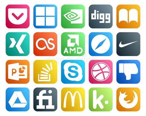 20 Social Media Icon Pack Including Chat Overflow Safari Stock