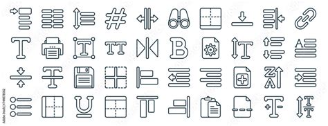 Set Of Outline Web Text Editor Icons Such As Column Text Line Bullet Points Spacing Link