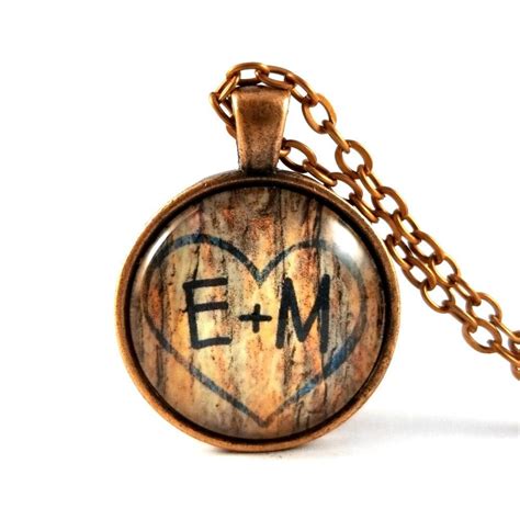 Personalized Tree Carving Initials Necklace Anniversary Love Gift Etsy