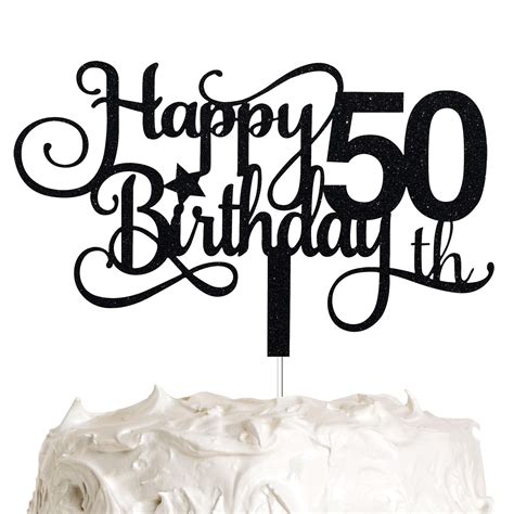 Buy Black Glitter 50th Birthday Cake Topper Happy 50th Birthday Cake