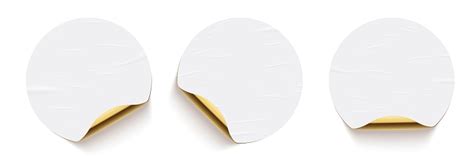 흰색 접착 둥근 스티커 황금 뒷면 컬링 세트 3d 원형 모양의 빈 종이 라벨 벡터 일러스트레이션 빛나는 껍질 효과와 구겨진 나쁜 배지 0명에 대한 스톡 벡터 아트 및 기타
