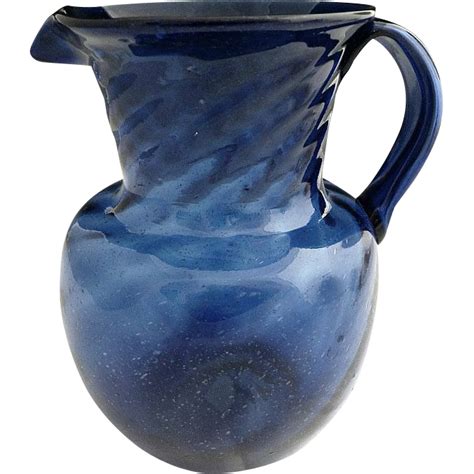 Antique Cobalt Seed Glass Pitcher Hand Blown From Victoriascurio On