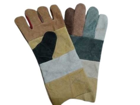 Multicolor Plain Pattern Comfortable Full Hand Leather Safety Gloves At