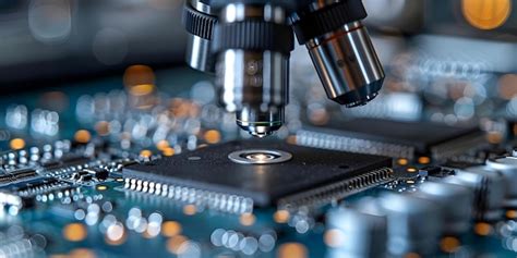 Examining Microchips And Computer Boards Through Microscope For Testing