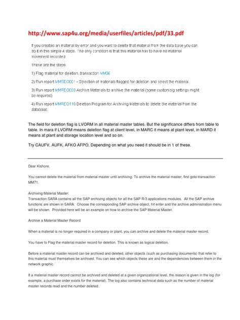 The Field For Deletion Flag Is Lvorm In All Material Master Tables Pdf Databases