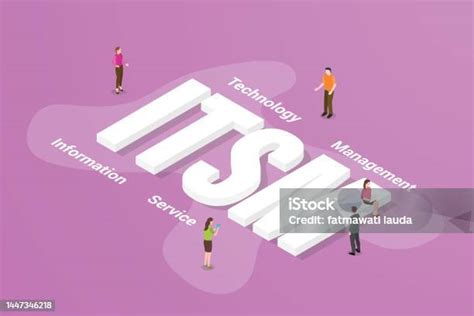 Itsm 정보 기술 서비스 관리 큰 텍스트 단어와 현대적인 아이소 메트릭 스타일로 주변 사람들 3차원 형태에 대한 스톡 벡터