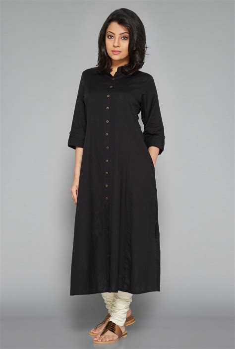 Utsa Black Fab Front Open Kurta Pakistani Dresses Summer Fashion