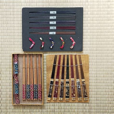 Vintage Unused Fancy And Unique Chopsticks With Rests 3 Sets 5106