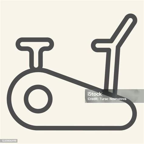 운동 자전거 라인 아이콘 베이지 색 배경에 Exercycle 윤곽 선 회 스타일 픽토그램 모바일 개념 및 웹 디자인을위한 고정 피트니스 자전거 벡터 그래픽 가정 생활에 대한