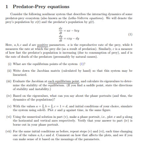 Solved 1 Predator Prey Equations Consider The Following