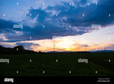Sunset In Evening Beautiful Colorful Dramatic Sky With Cloud