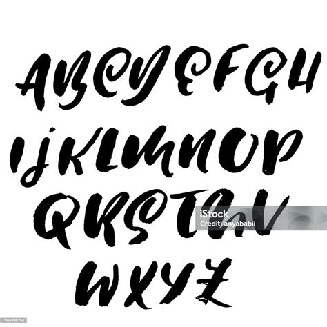 Handdrawn 드라이 브러쉬 폰트입니다 현대 브러쉬 레터링입니다 그런 지 스타일 알파벳입니다 벡터 일러스트입니다 0명에 대한 스톡 벡터 아트 및 기타 이미지 Istock