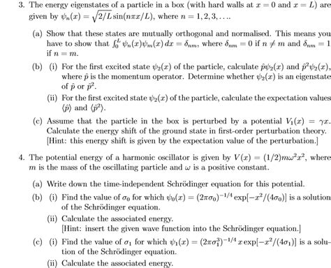 Solved The Energy Eigenstates Of A Particle In A Box Chegg