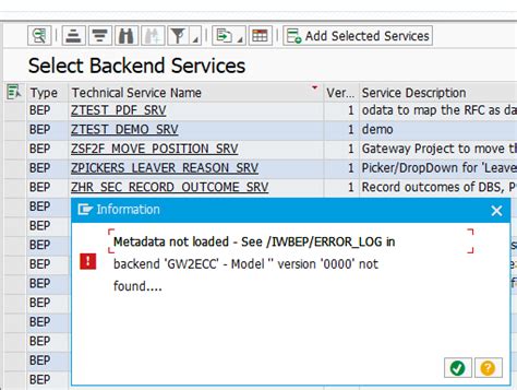 Metadata Not Loaded Model Version 0000 Not Fo SAP Community
