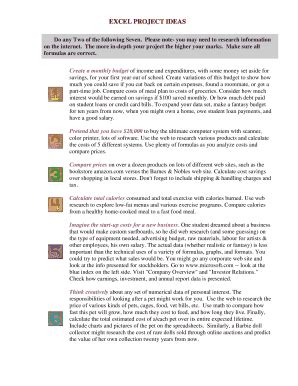 Fillable Online EXCEL PROJECT IDEAS Fax Email Print PdfFiller