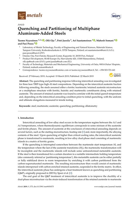 Pdf Quenching And Partitioning Of Multiphase Aluminum Added Steels