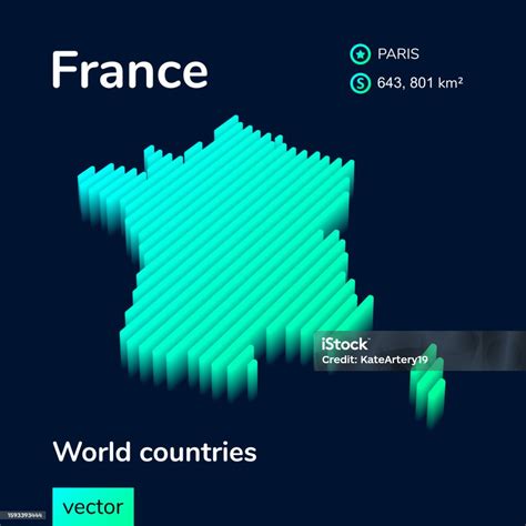 Stylized Striped Vector Isometric 3d Map Of France Stock Illustration