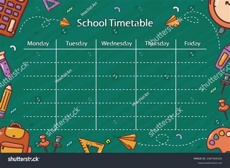 Hand Drawn Back School Timetable Schedule Stock Vector Royalty Free