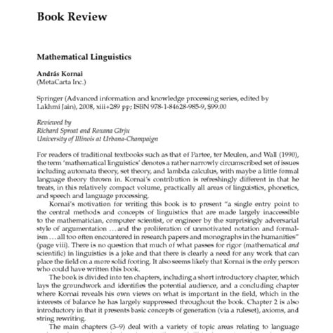 Book Review Mathematical Linguistics By András Kornai Acl Anthology