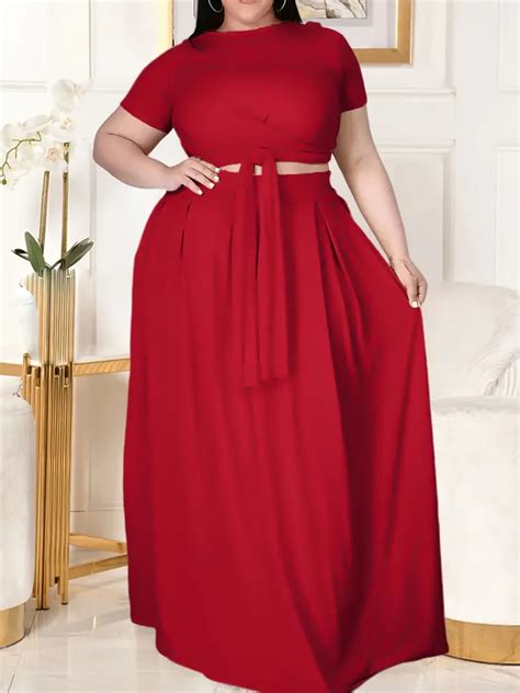 Plus Size Casual Outfits Set Womens Plus Plain Short Sleeve Temu