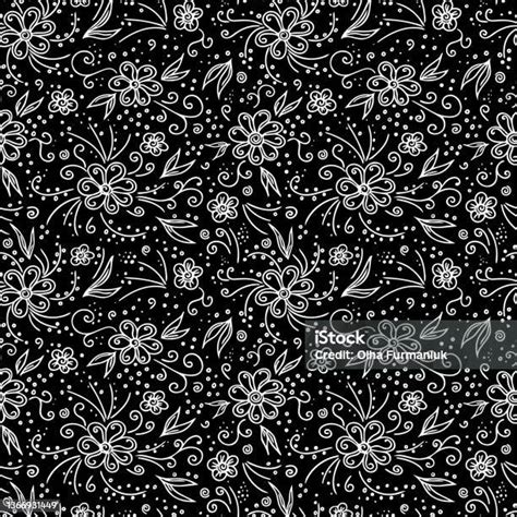 손으로 그린 꽃과 식물 잎 꽃잎 꽃잎 꽃 요소와 원활한 패턴 끝없는 흑백 배경 낙서 스타일 스케치 식물 선 그리기 0명에 대한 스톡 벡터 아트 및 기타 이미지 Istock