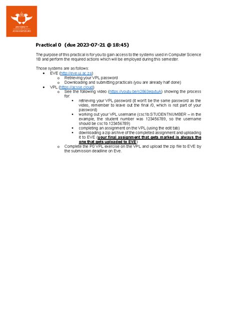 CSC01B1 2023 P0 The First Practical Assignment For Your First Week At UJ Practical 0 Due 20