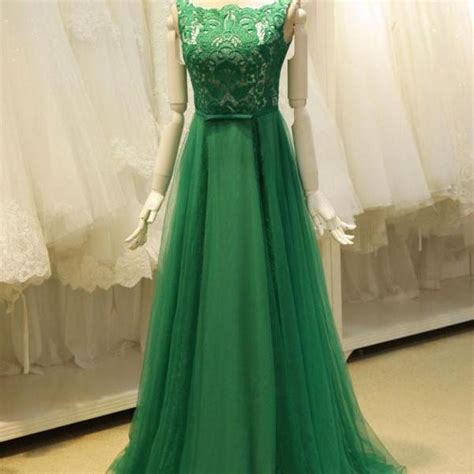 Modest Green Long Lace Formal Evening Dresspl0492 On Luulla