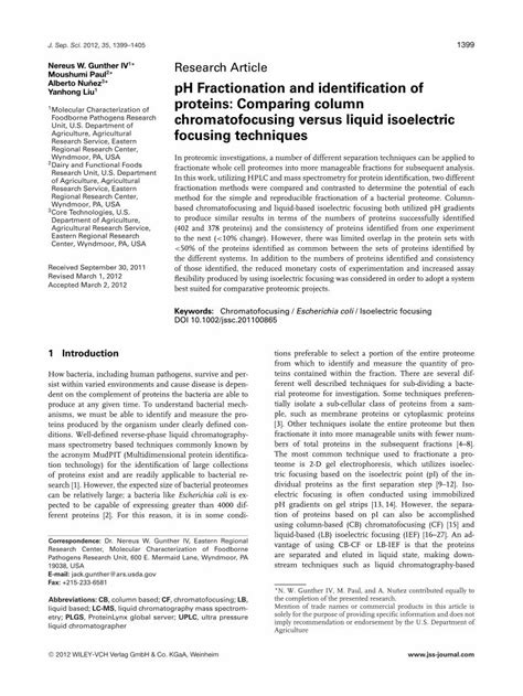 Pdf Ph Fractionation And Identification Of Proteins Comparing Column