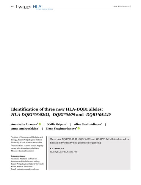 Identification Of Three New Hla‐dqb1 Alleles Hla‐dqb1 030233