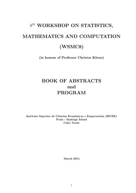 Pdf Book Of Abstracts 8th Workshop On Statistics Mathematics And Computation