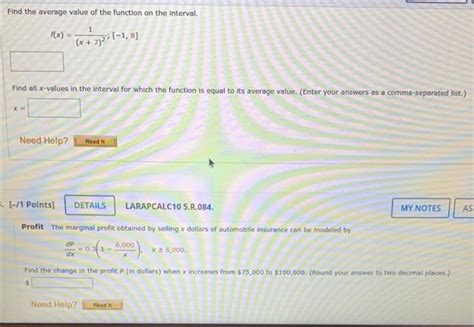 solved find the average value of the function on the