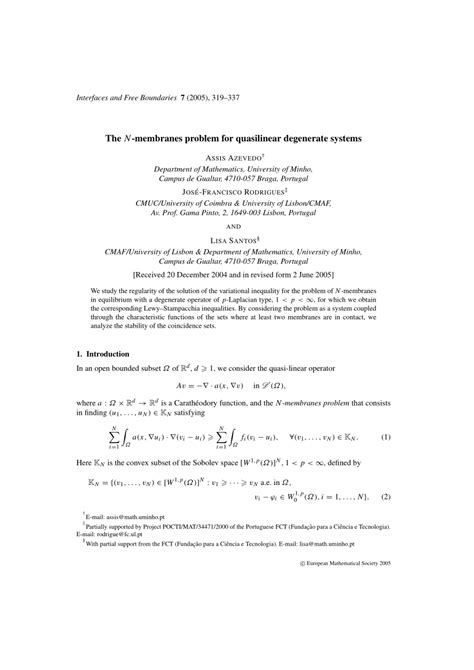Pdf The N Membranes Problem For Quasilinear Degenerate Systems