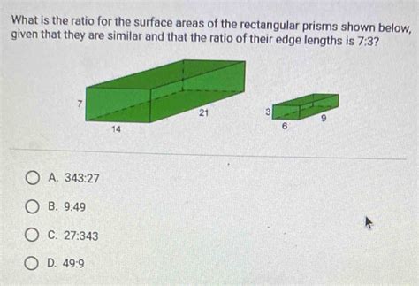 Solved What Is The Ratio For The Surface Areas Of The Rectangular