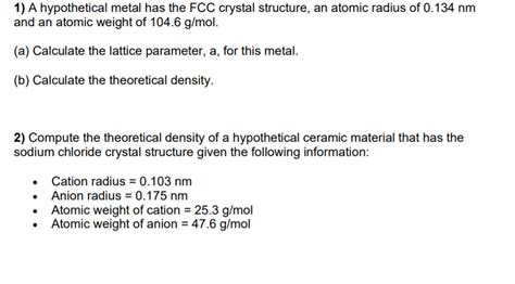 Solved Calculate The Theoretical Density Of Hypothetical 47 OFF