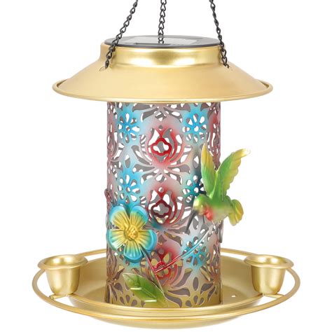 Decorative Hummingbird Feeder Solar Powered Bird Food Holder Hanging