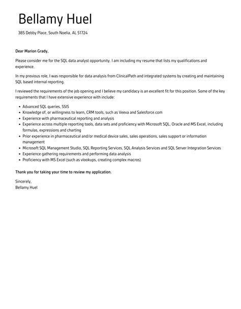 Sql Data Analyst Cover Letter Velvet Jobs