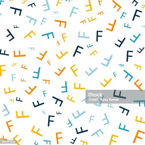 매끄러운 추상 F 편지 벡터 기하학적 패턴 흰색 바탕에 화려한 글자 무작위 순서 선물 포장지 직물 포스터 침구와 인테리어 학교 및 학습 테마 가리기에 대한 스톡 벡터 아트